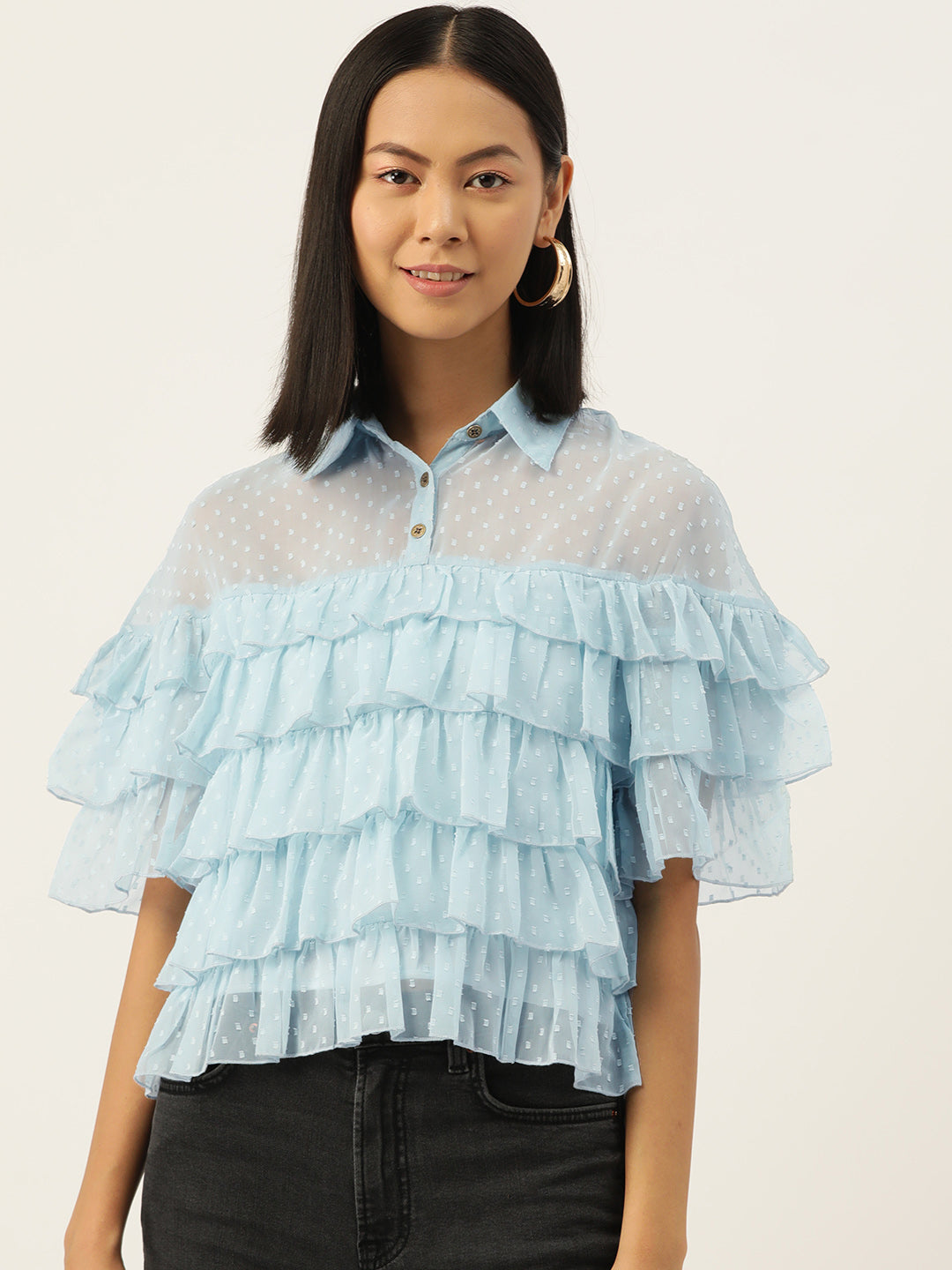 Flared Sleeve Layered Georgette Top – Slenor