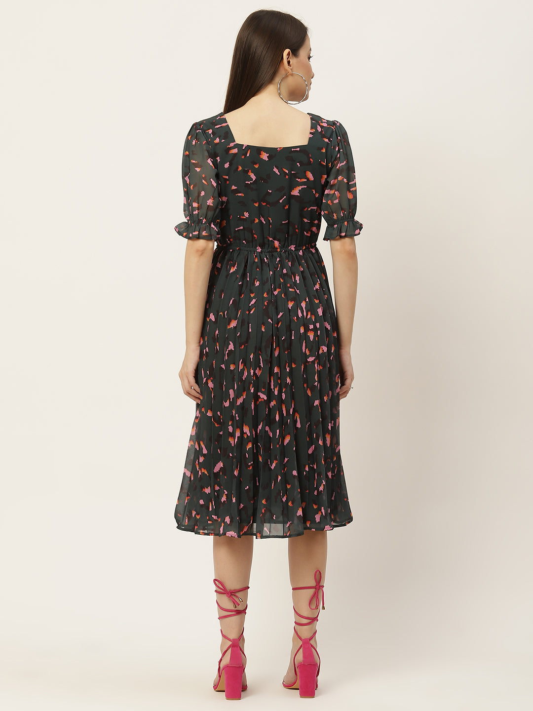 Multicoloured Layered Accordion Pleats Georgette A-Line Midi Dress – Slenor