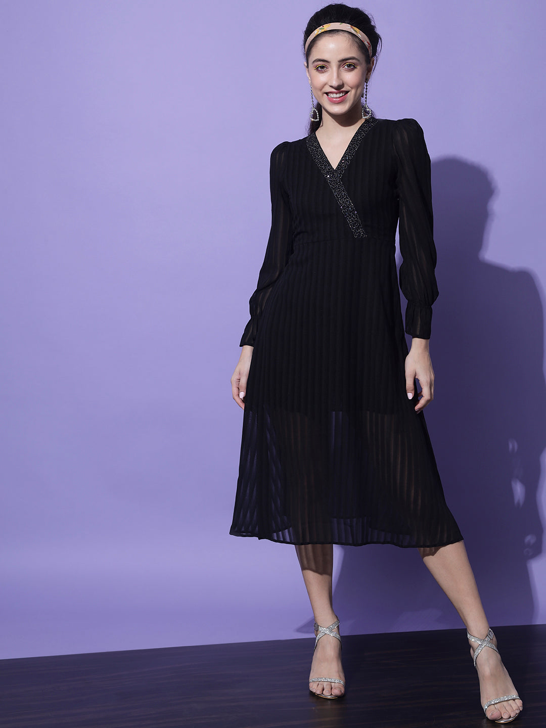 Black Georgette Midi Dress – Slenor